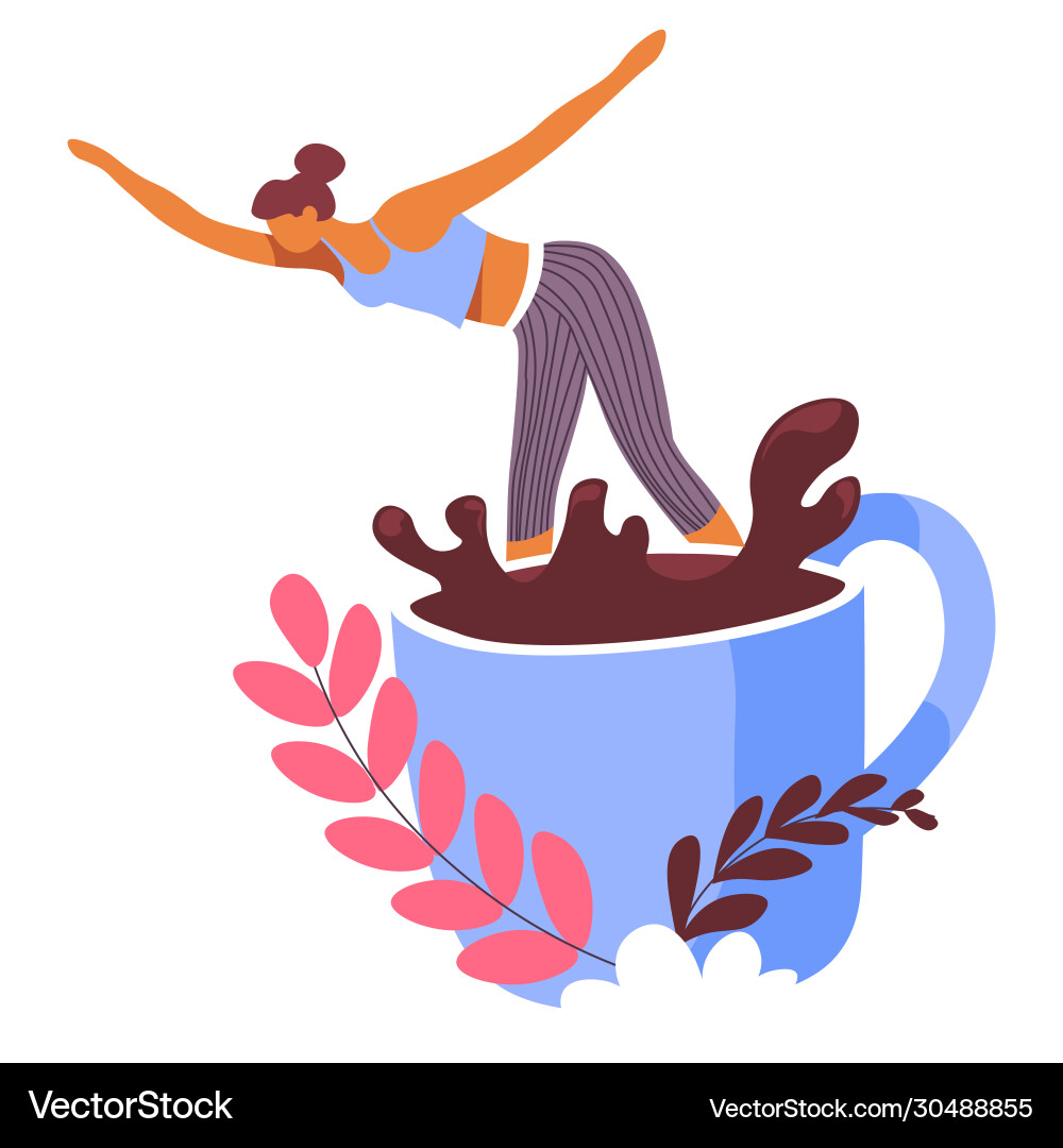 Woman dancing or diving into cup coffee Royalty Free Vector