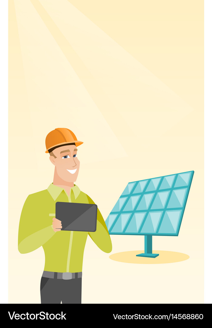 Caucasian worker solar power plant Royalty Free Vector Image