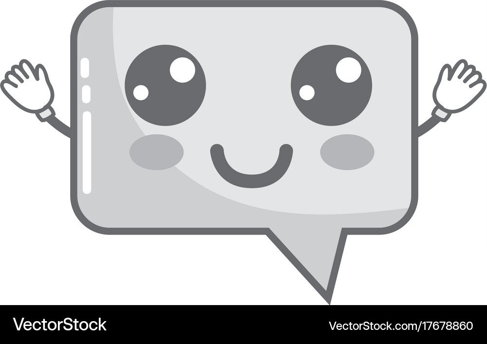 Grayscale kawaii cute happy chat bubble Royalty Free Vector