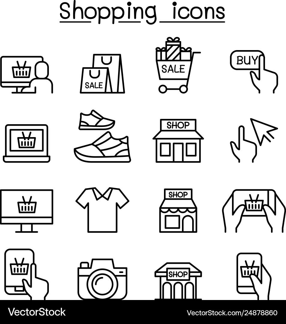 Shopping on line icon set in thin line style Vector Image
