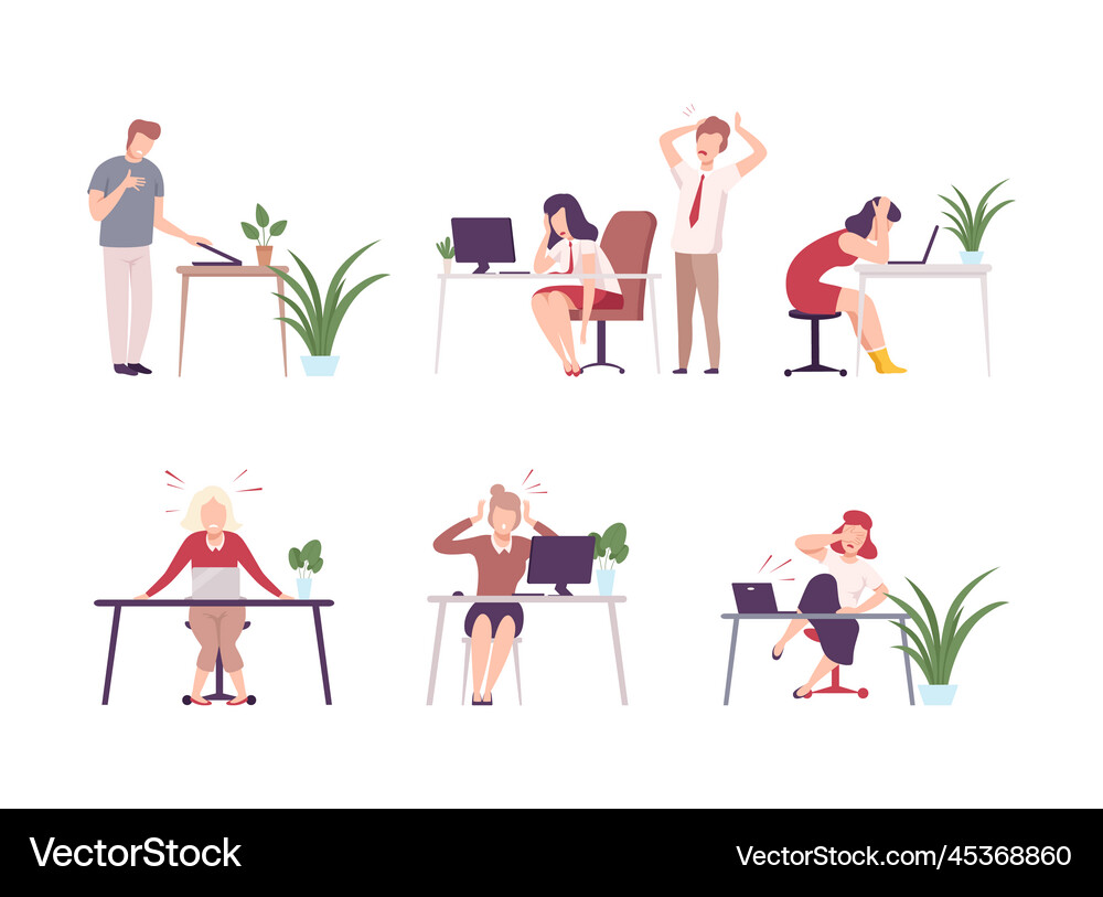 Stressed overworked business people working Vector Image