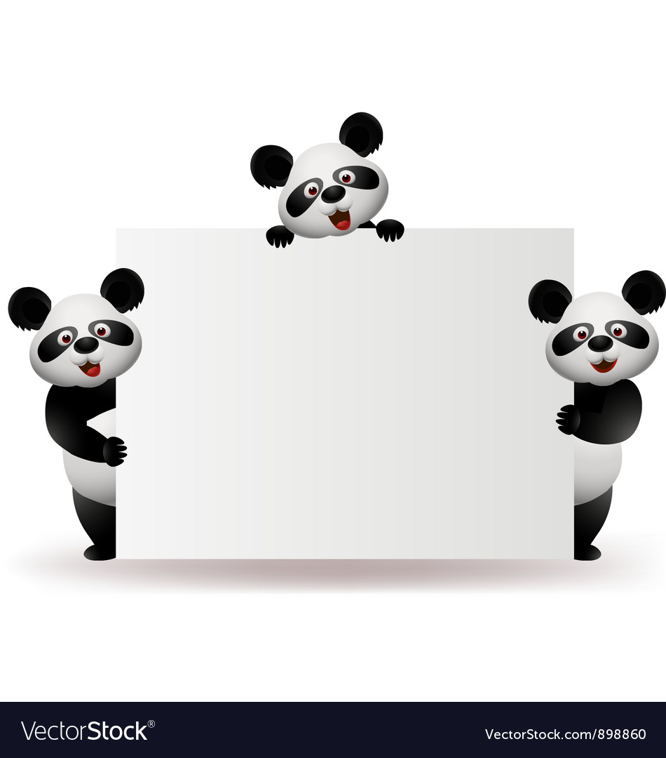 Three Pandas With Blank Sign Royalty Free Vector Image