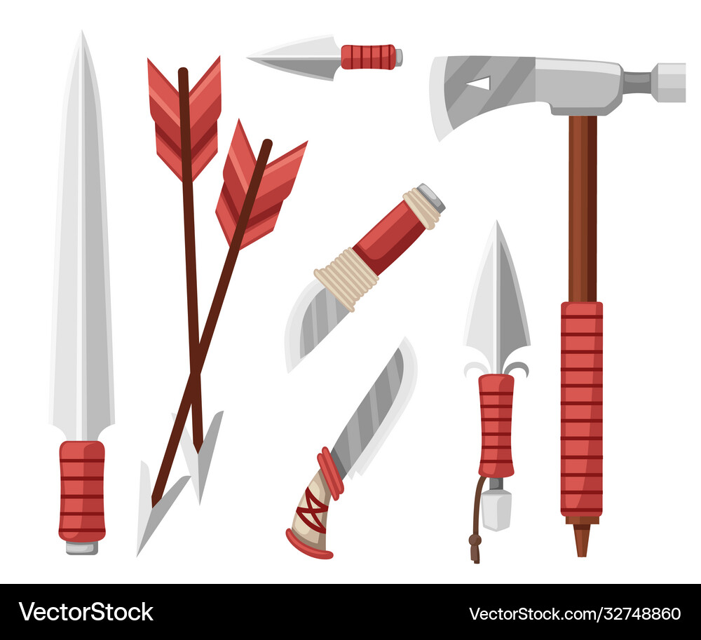 Tomahawk axe knives daggers and arrows items Vector Image