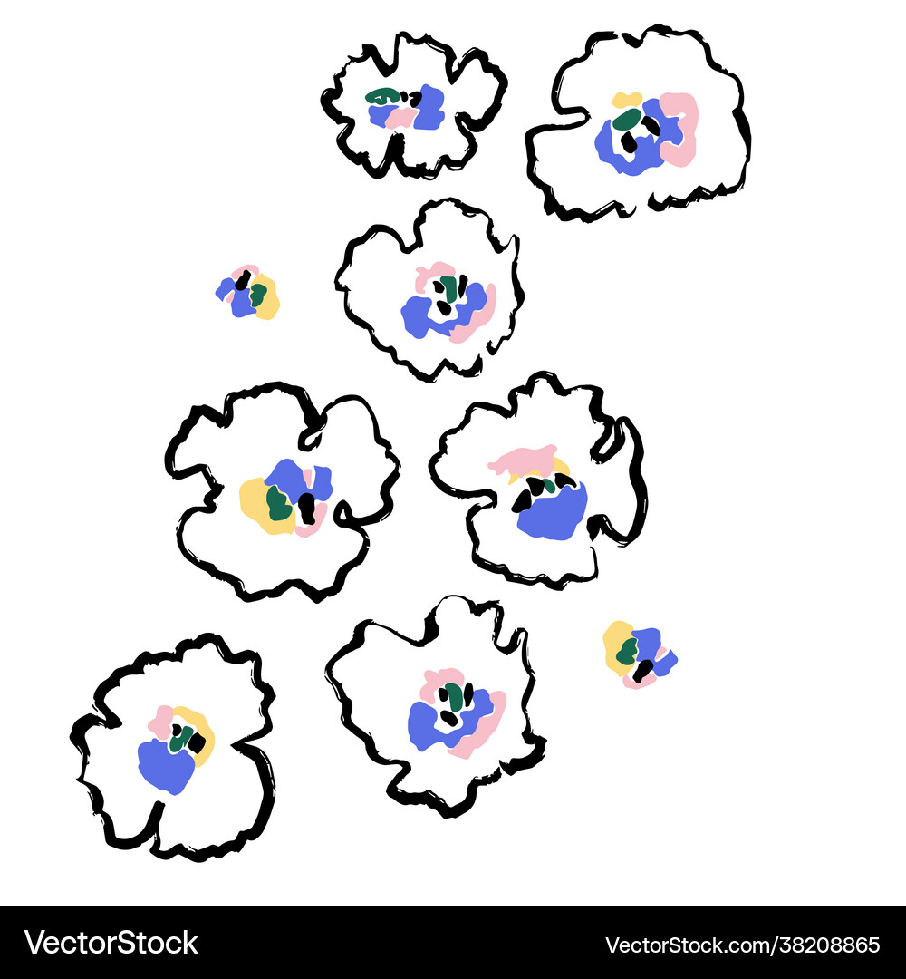 Abstract black and white pen brush flower Vector Image