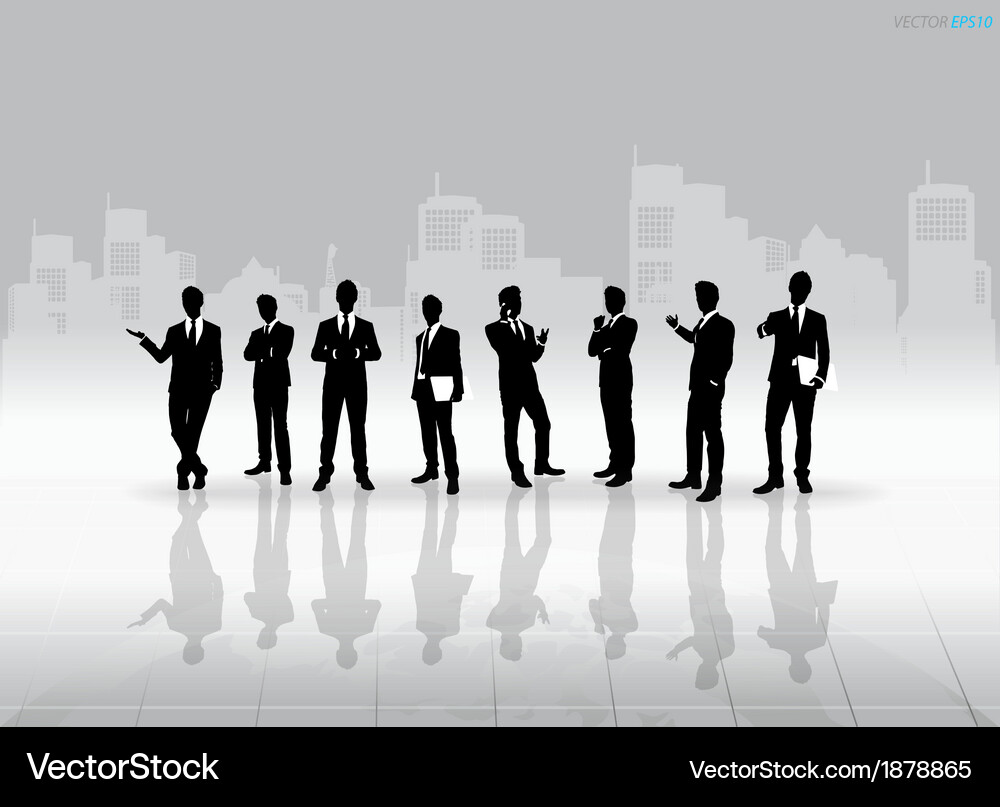 Businessman silhouettes with building background Vector Image