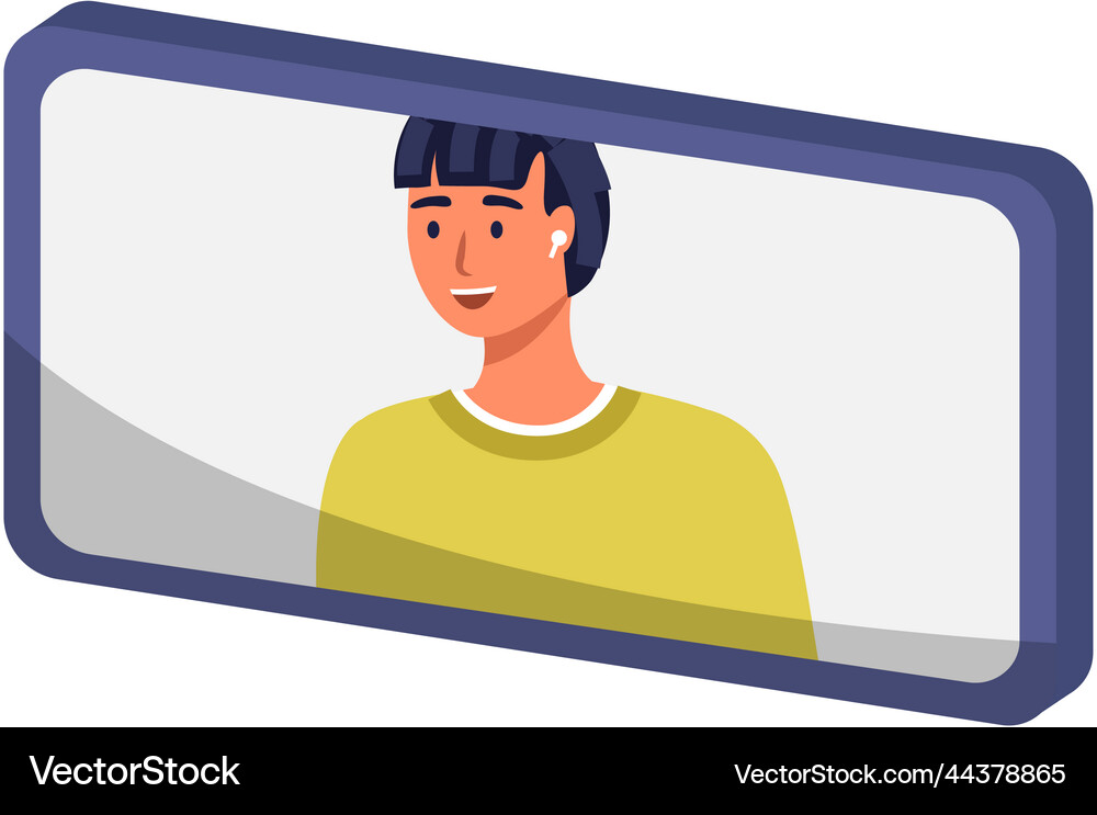 Cheerful boy on smartphone screen video call icon Vector Image