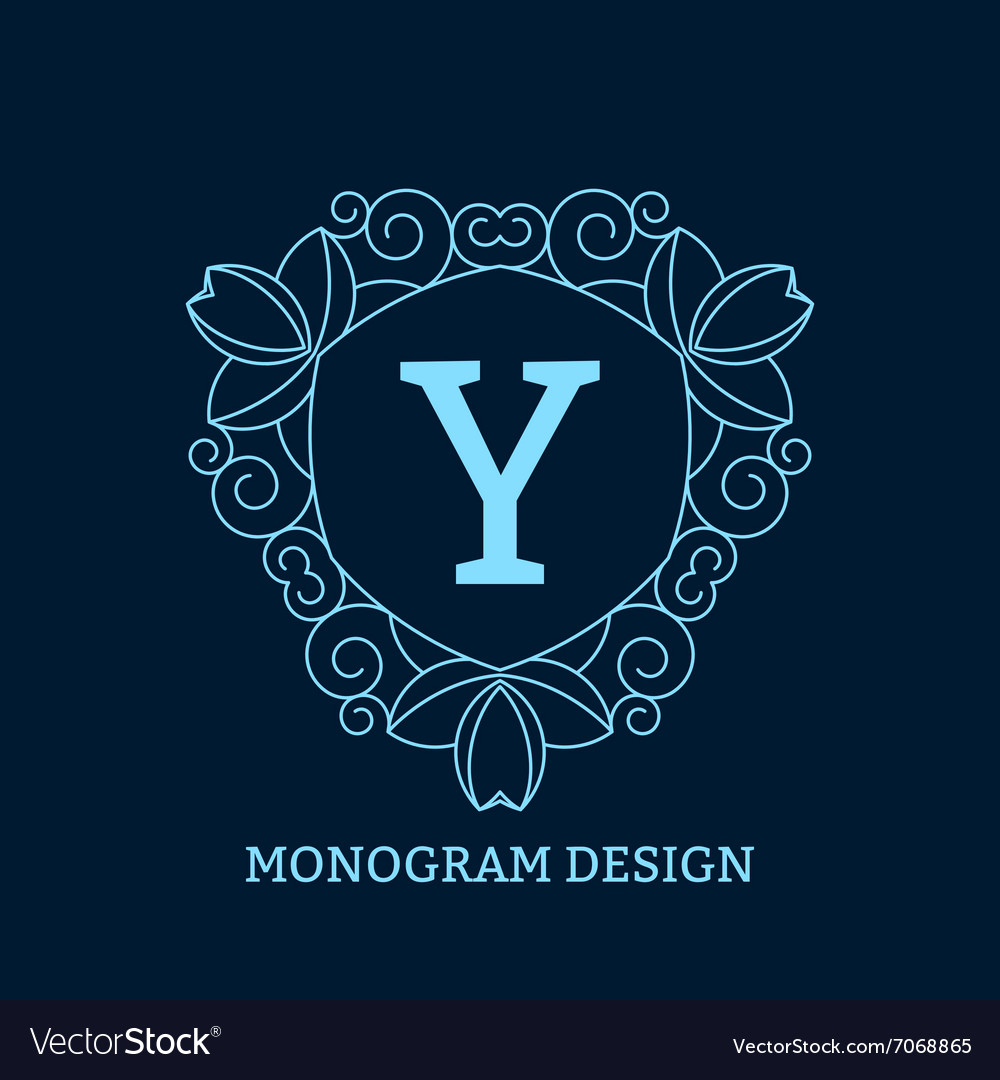 Linear blue monogram Royalty Free Vector Image