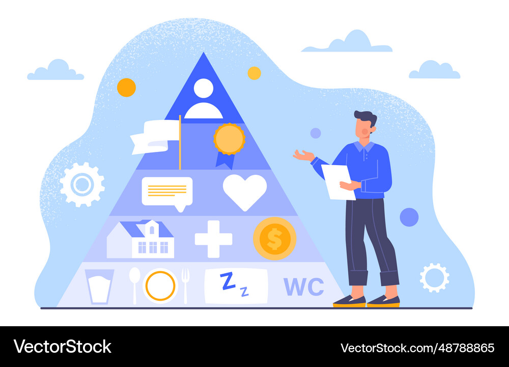 Man with pyramid of needs concept Royalty Free Vector Image