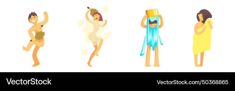 People character bathing in sauna and spa Vector Image