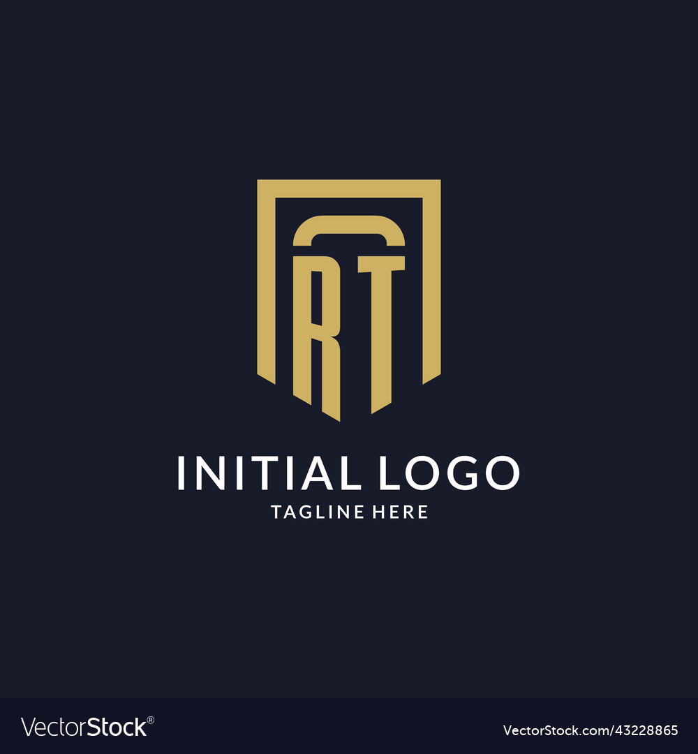 Rt logo initial with geometric shield shape Vector Image