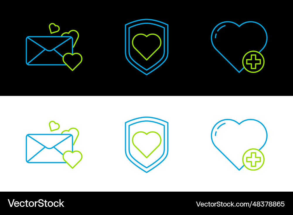 Set line heart envelope with heart and shield icon