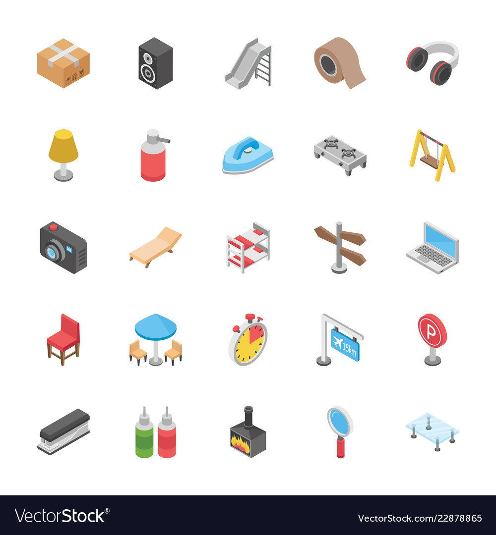 Set objects icons Royalty Free Vector Image - VectorStock