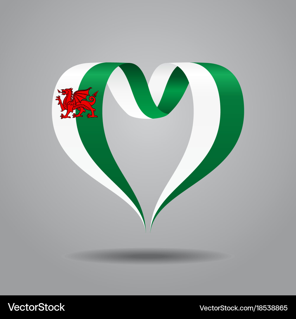Welsh flag heart-shaped ribbon Royalty Free Vector Image