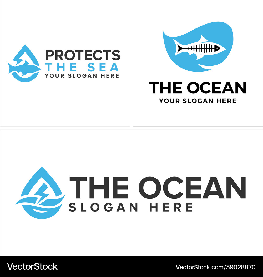 Design logo ocean and fish Royalty Free Vector Image