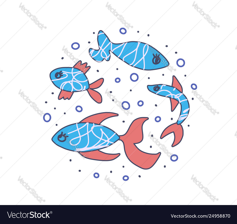 Fish collection isolated in doodle style Vector Image