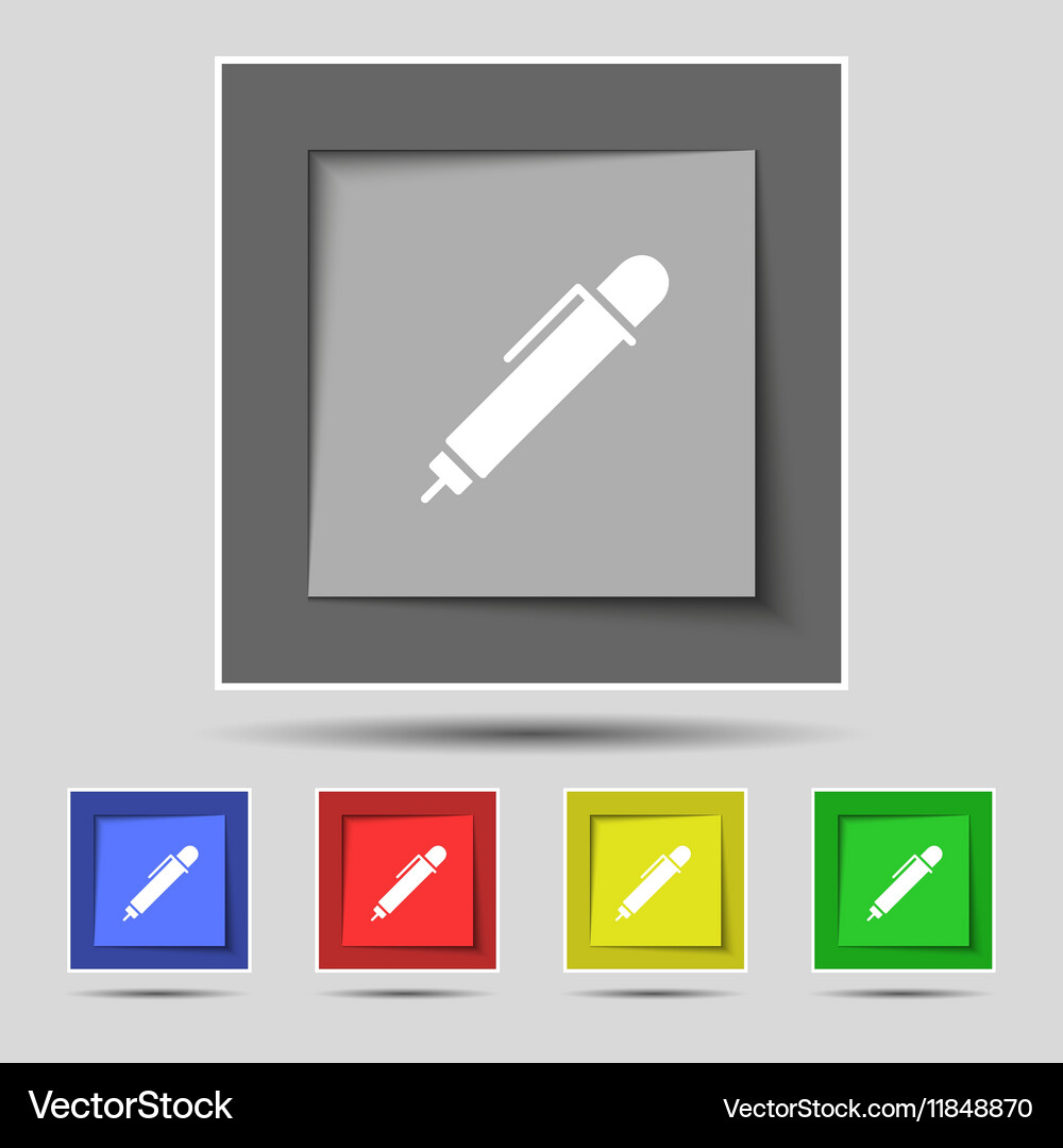 Pen icon sign on original five colored buttons Vector Image