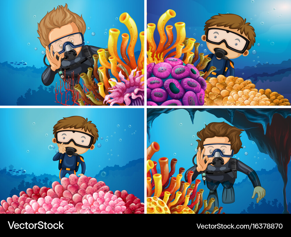 Scenes with divers in the sea Royalty Free Vector Image
