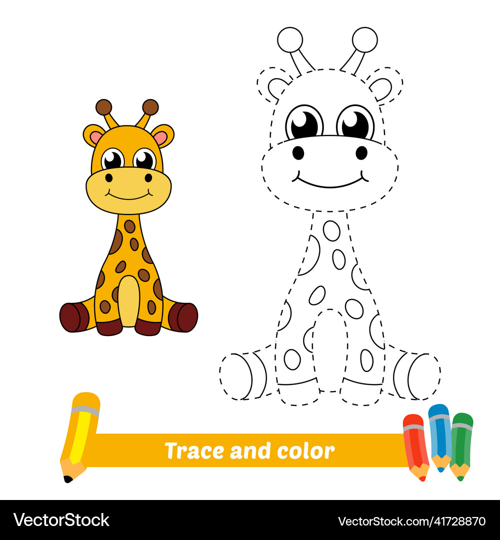 Trace and color for kids giraffe Royalty Free Vector Image
