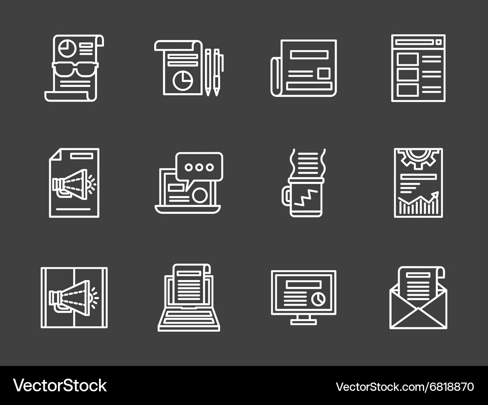 White line marketing icons set Royalty Free Vector Image