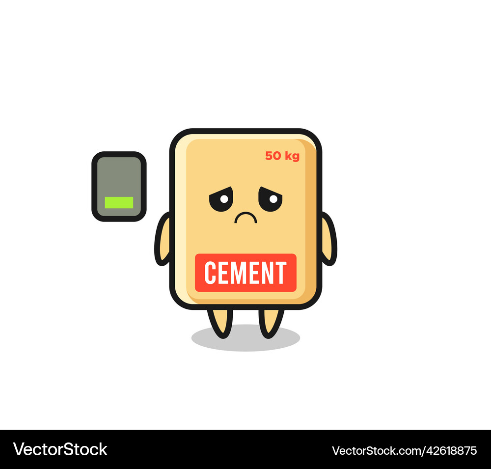 Cement sack mascot character doing a tired gesture