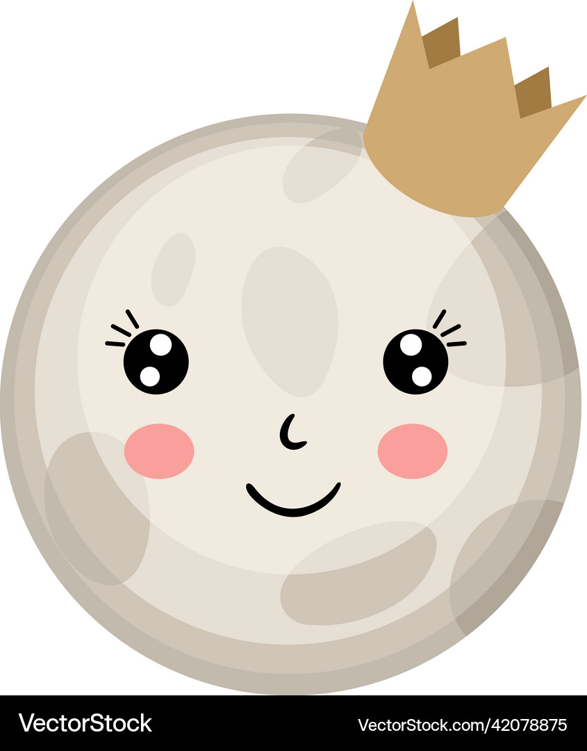Cute round moon with golden crown Royalty Free Vector Image