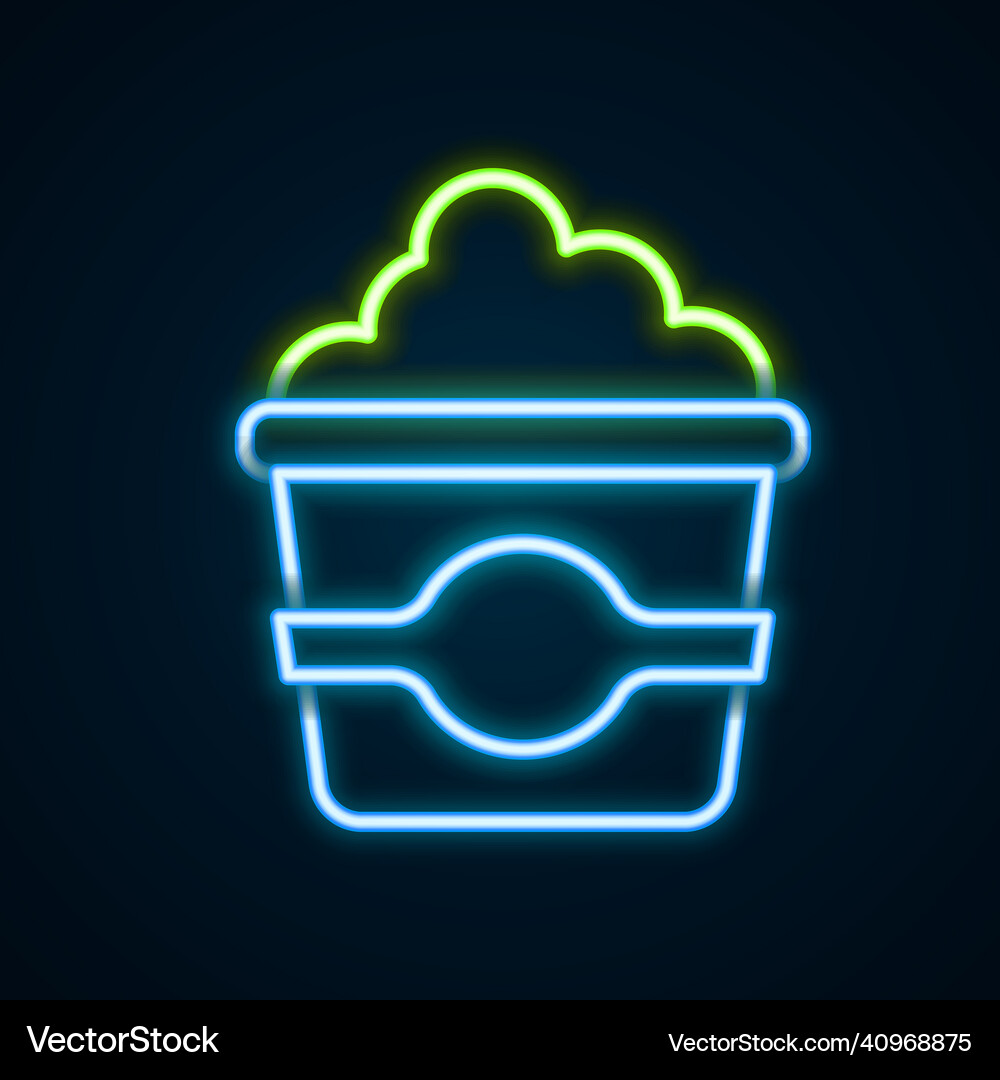 Glowing neon line popcorn in cardboard box icon Vector Image