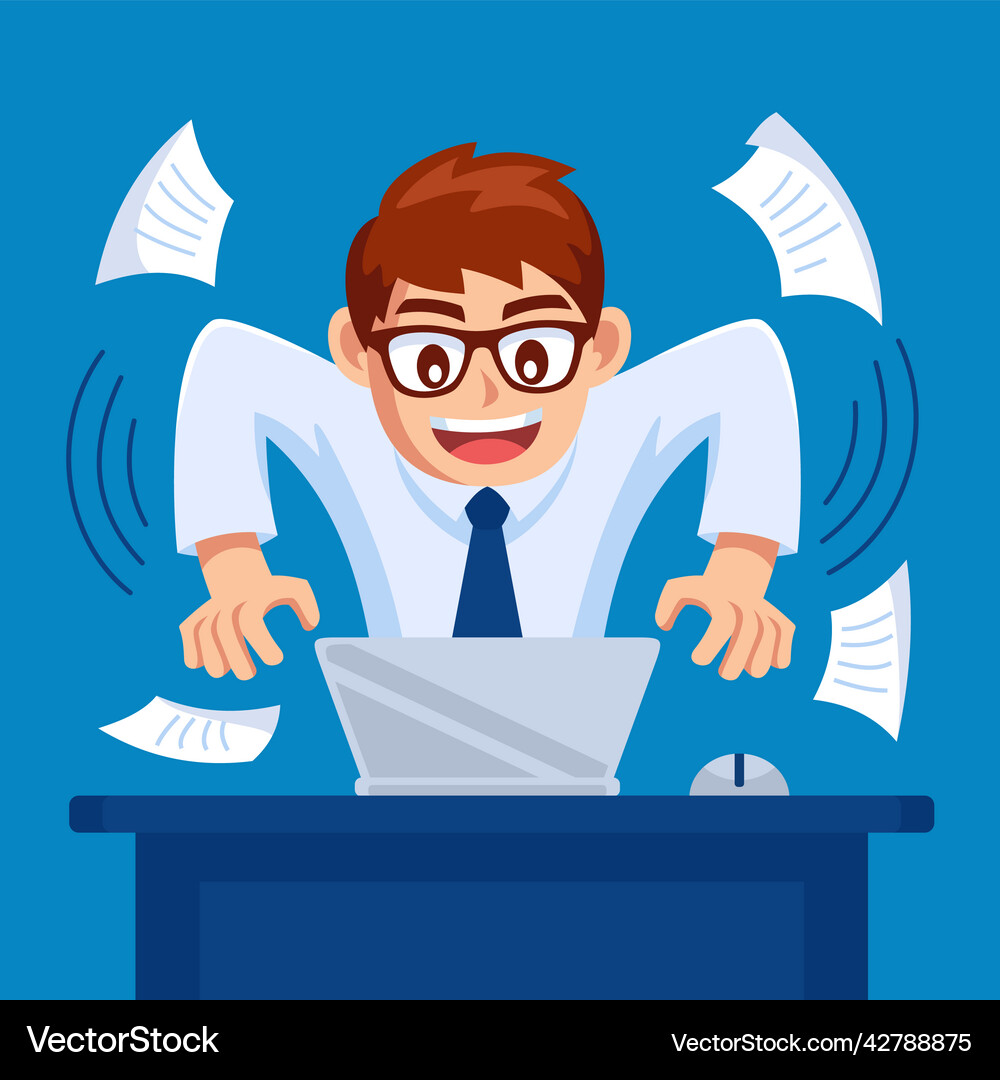 Man is busy working with laptop flat design Vector Image