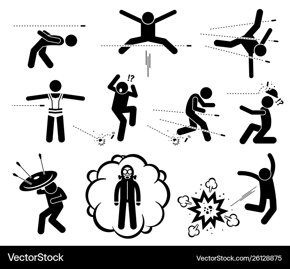 People jumping and evading gun bullet Royalty Free Vector