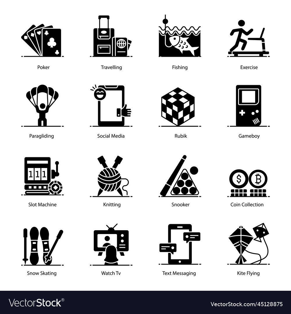 Routine Hobbies Flat Icons Pack Royalty Free Vector Image