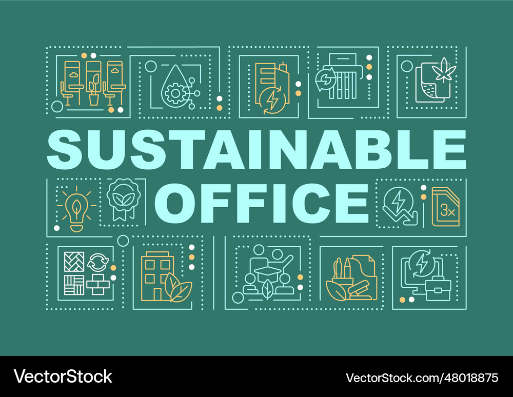 Sustainable office text with thin line icons Vector Image