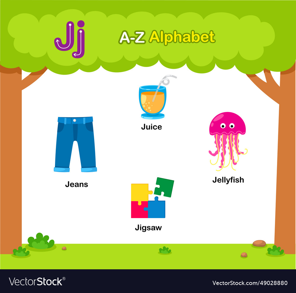 Alphabet letter j education vocabulary Royalty Free Vector