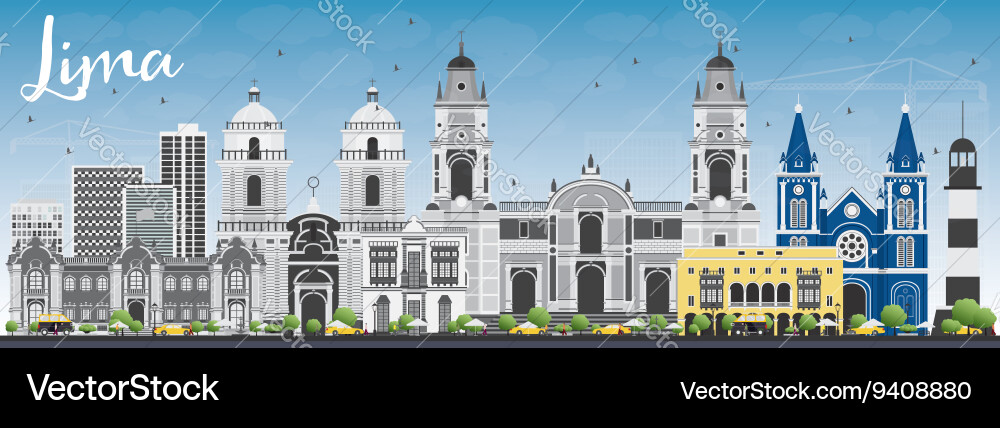 Lima skyline with gray buildings and blue sky Vector Image