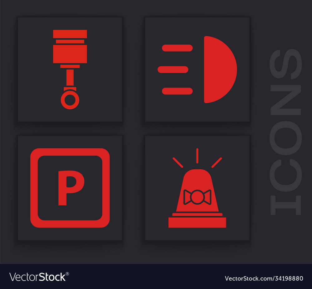 Set flasher siren engine piston high beam Vector Image Set flasher siren engine piston high beam Vector Image