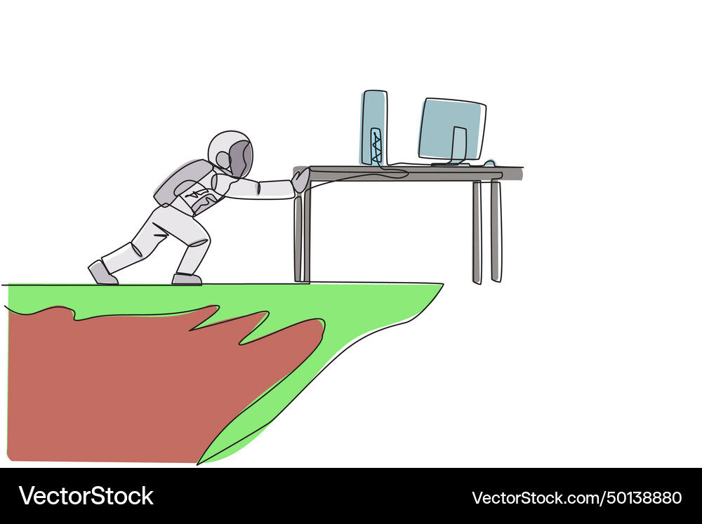 Single one line drawing angry astronaut shoves Vector Image