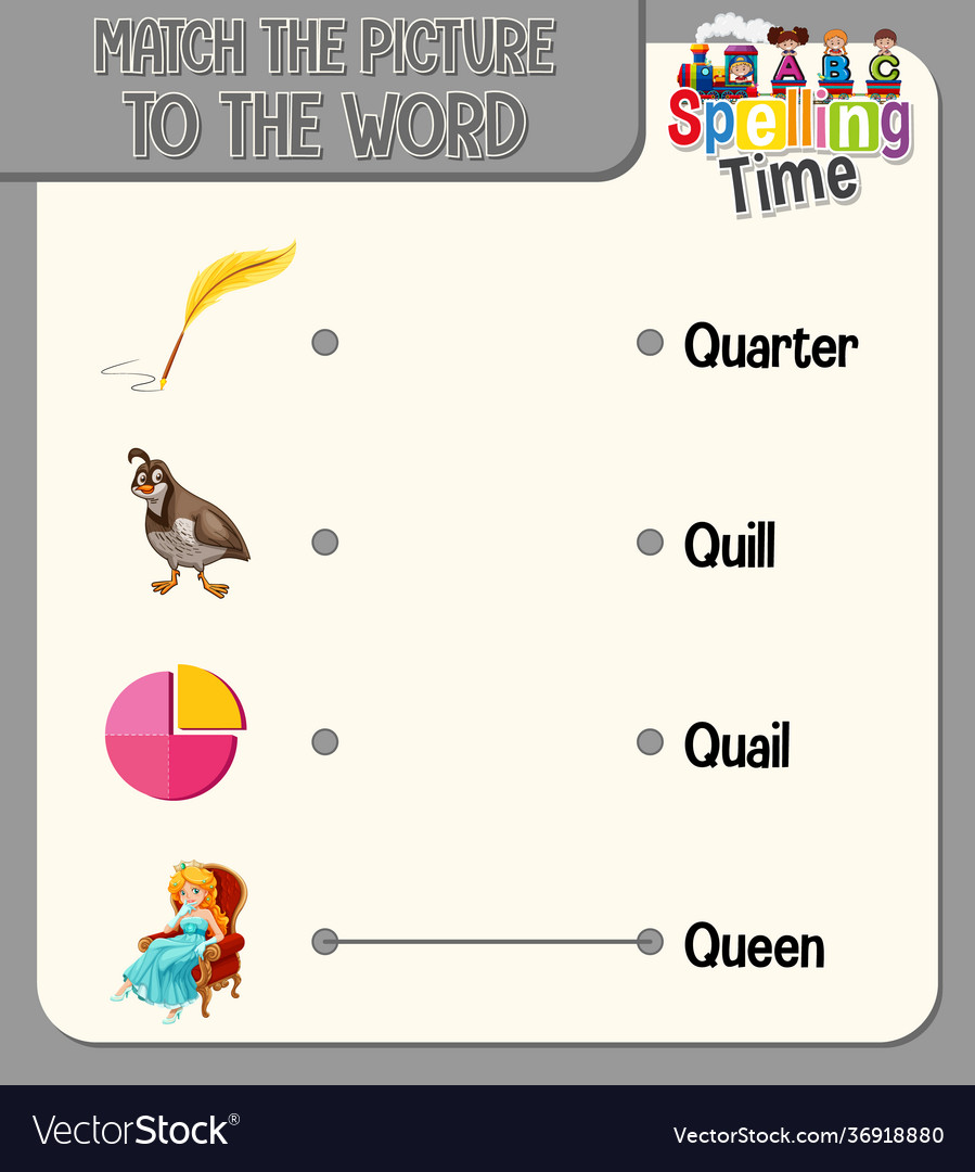 Word to picture matching worksheet for children Vector Image