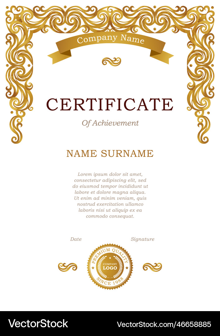 Certificate template with golden ribbon Royalty Free Vector