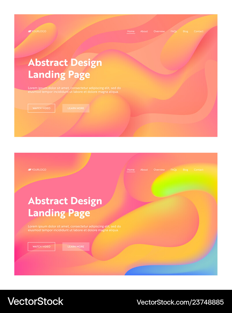 Coral abstract wavy landing page background set Vector Image