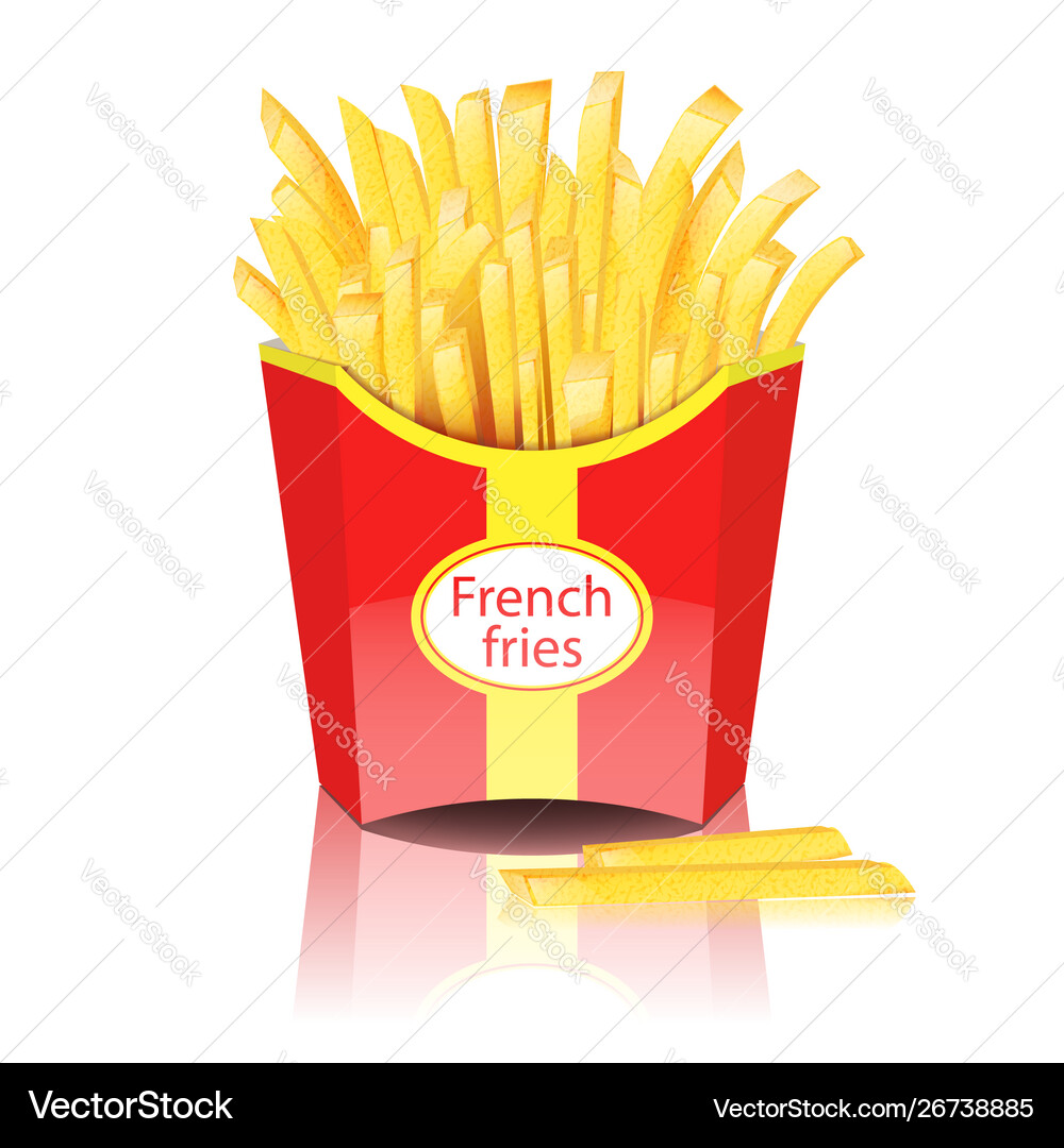 French fries with pack on white background mock Vector Image