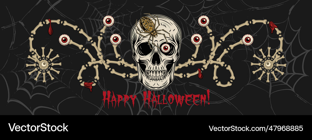 Halloween banner with skull spider bones text Vector Image