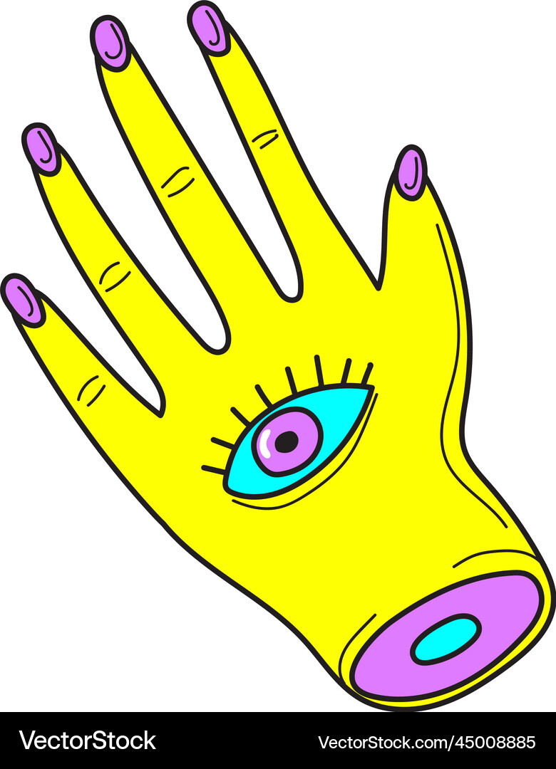 Hand with eye esoteric trippy sign neon Royalty Free Vector