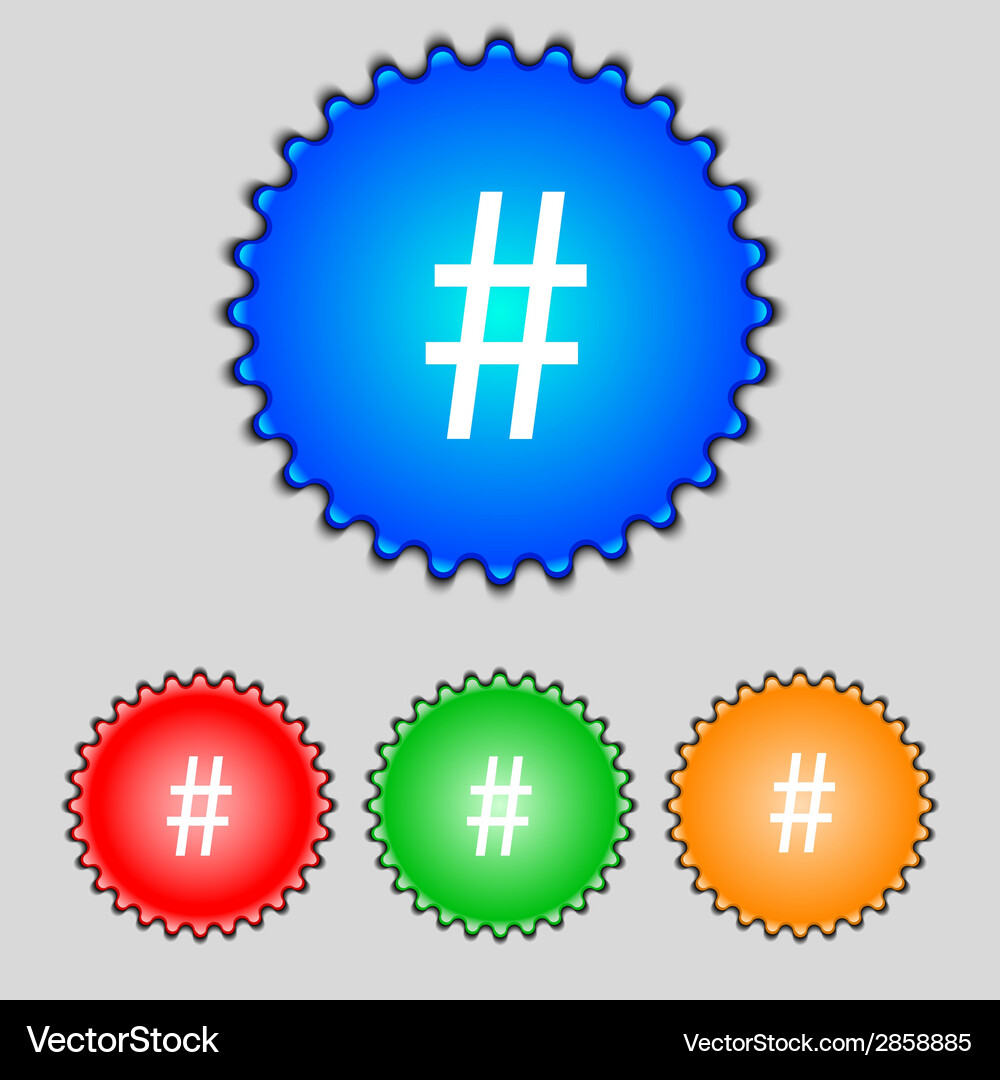 Hash tag icon set colourful buttons sign Vector Image