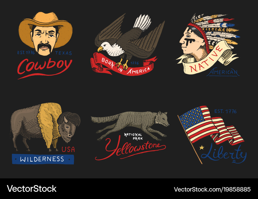 Native american set old labels or badges Vector Image