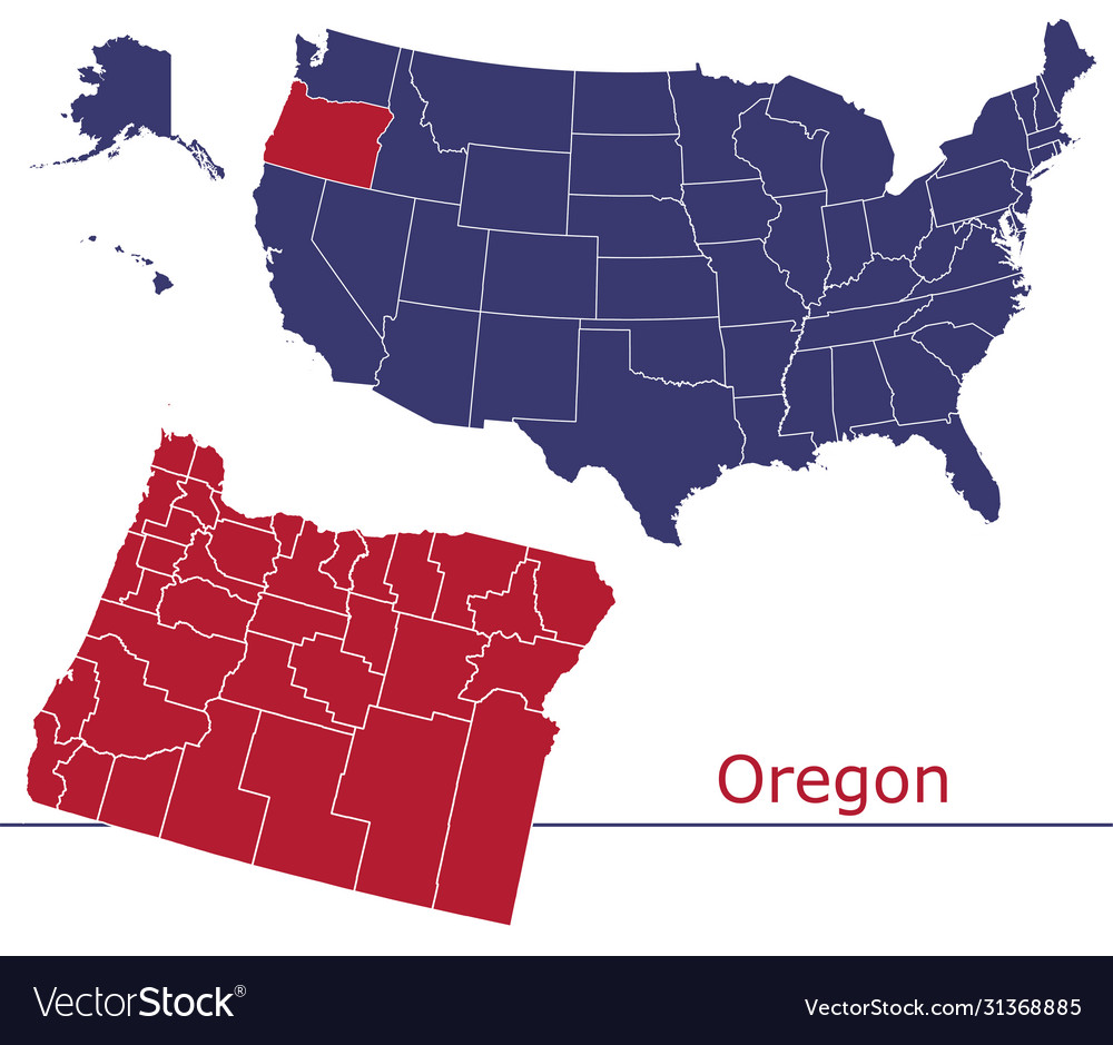 Oregon map counties with usa Royalty Free Vector Image Oregon map counties with usa Royalty Free Vector Image