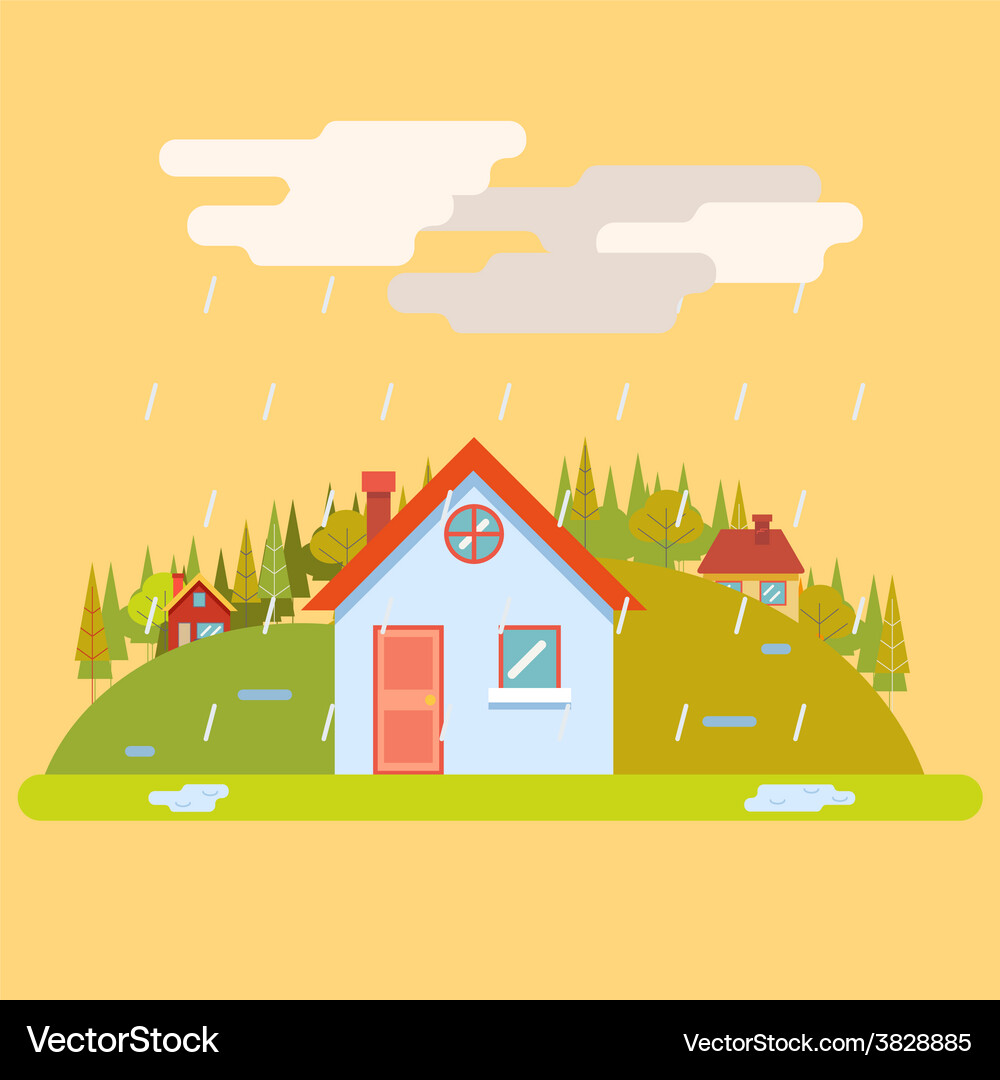 Seasons change spring village hills field Vector Image