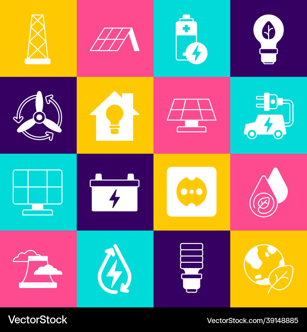Set earth globe and leaf water energy electric Vector Image