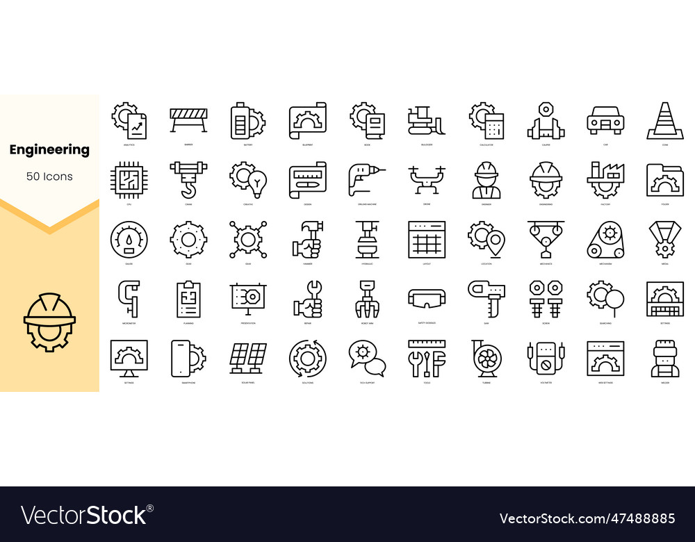 Set of engineering icons simple line art style Vector Image