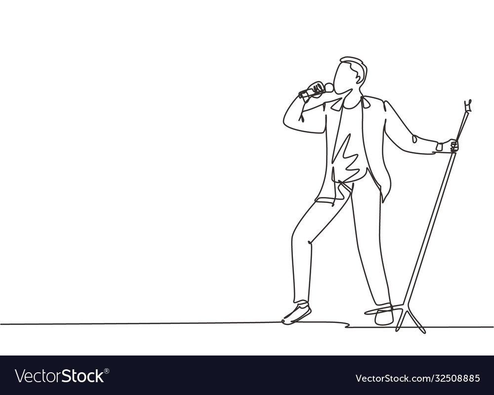 Single Continuous Line Drawing Young Happy Vector Image