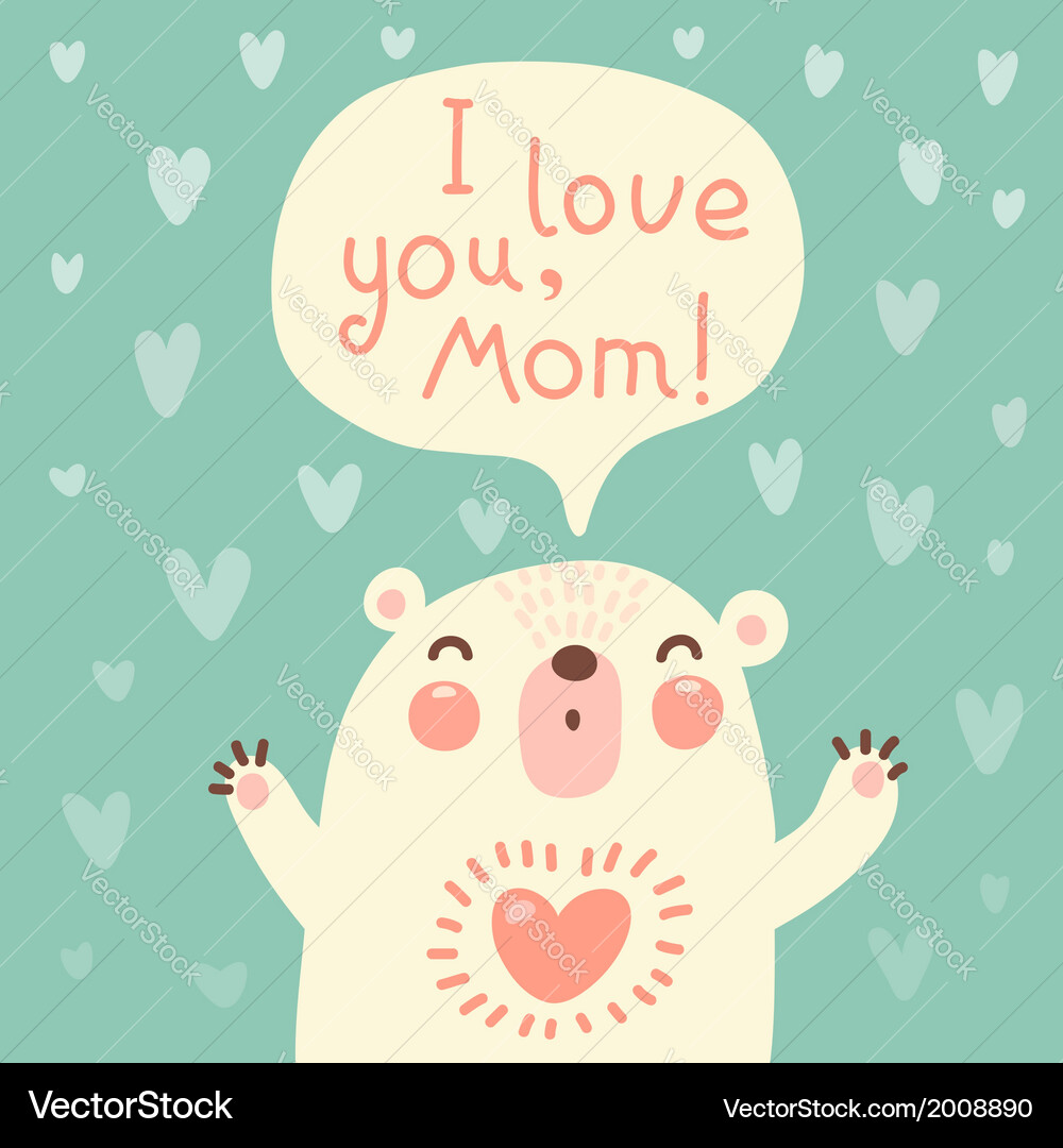 Cute Bear Mom's Day Card Royalty Free Vector Image