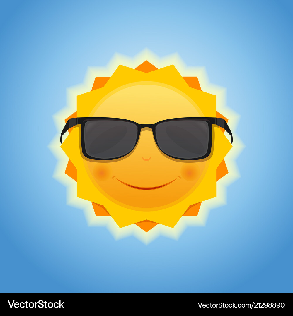 Cute cheerful smiling sun on blue sky background Vector Image