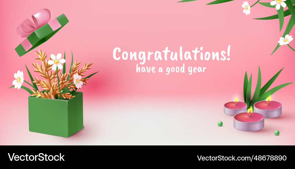 Flower box congratulations banner design aroma Vector Image